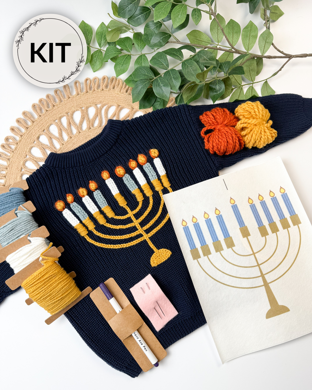 Hanukkah Menorah Yarn Embroidery DIY Kit – Aspen Lyn Outlet